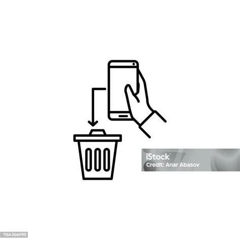 폐기 손 쓰레기 스마트 폰 아이콘 사회 중독자 아이콘의 요소 웹 사이트 디자인 및 개발 응용 프로그램 개발을위한 얇은 라인 아이콘 프리미엄 아이콘 개념에 대한 스톡 벡터