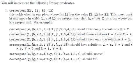 You Will Implement The Following Prolog Predicates Chegg