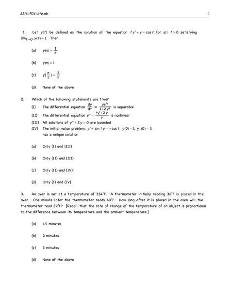Equation Introduction Differential Equations Exam Docsity