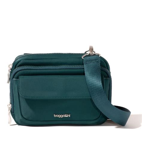 Baggallini Modern Double Zip Crossbody Emerald Twill Zip Crossbody Crossbody Bag Crossbody