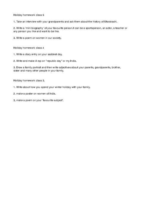 holiday homework class 3 5 holiday homework class 5 take an interview
