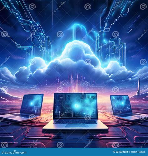 The Cloud Computing Diagram Network Data Storage Technology Service On Structure Circuit