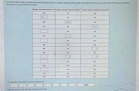 Solved List The Three Dight Numbers Generated By The Chart Determine If There Is A Customer Solved List The Three Dight Numbers Generated By The Chart Determine If There Is A Customer