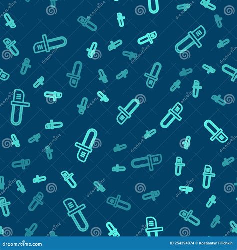 Green Line Chainsaw Icon Isolated Seamless Pattern On Blue Background