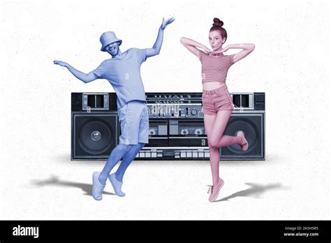 Composite Collage Picture Of Two Mini People Dancing Enjoy Music Huge