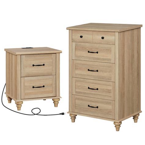 Charlton Home® 2 Piece 5 Drawer Dresser And Nightstand Sets Oak