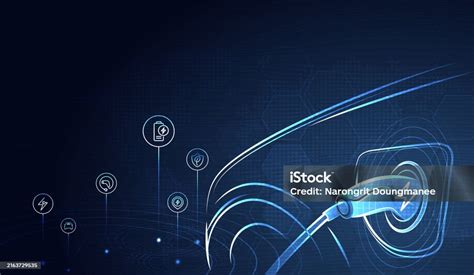 전기차 전기 자동차는 파란색 배경에 아이콘이 있는 충전소에 연결됩니다 에코 파워 Ev 충전기 대체 에너지 충전식 배터리 자동차 산업 미래 기술 벡터 전기 자동차 대체 연료