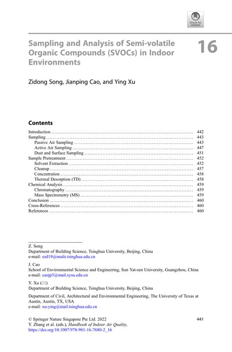 Pdf Sampling And Analysis Of Semi Volatile Organic Compounds Svocs