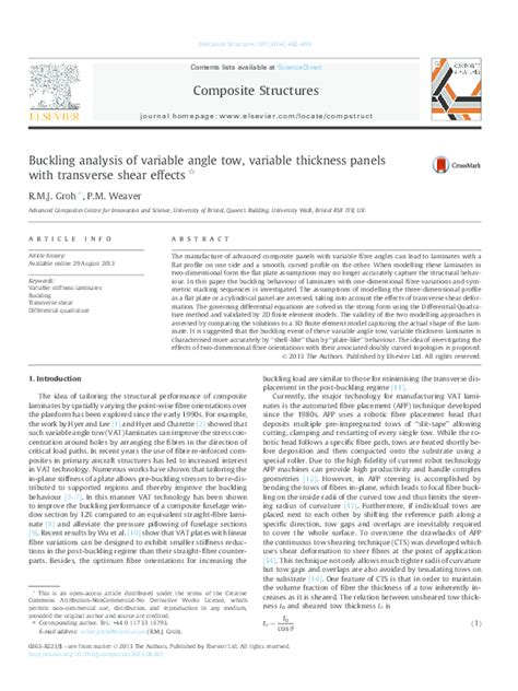 Pdf Buckling Analysis Of Variable Angle Tow Variable Thickness