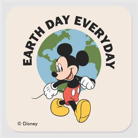 Mickey Earth Day Everyday Square Sticker Zazzle Mickey Earth Day