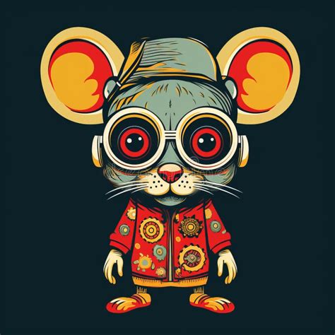 Funky Clockwork Mouse Psychedelic Vintage Vector Design Stock Illustration Illustration Of