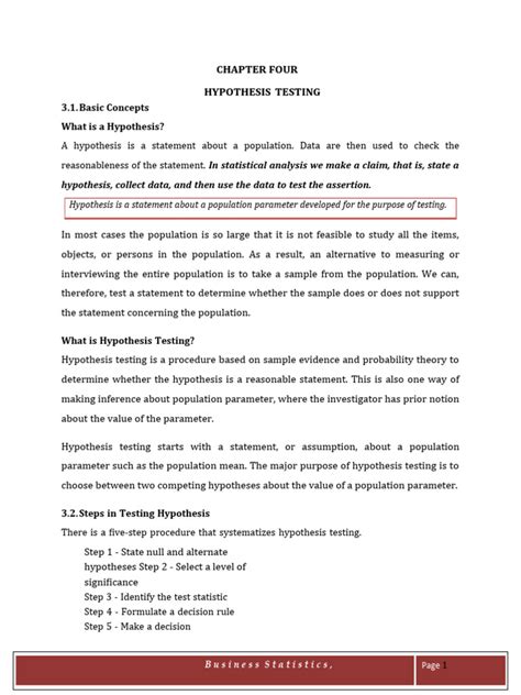 Buss Stat Chapter 3 Hypothesis Testing Pdf Type I And Type Ii