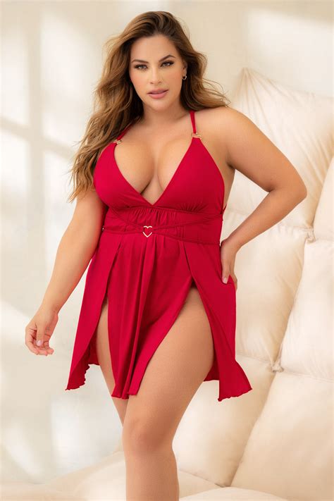 Plus Size Nothing But Love Chemise Plus Size Red Flutter Chemise