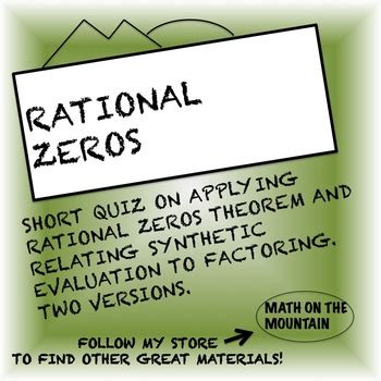 Rational Zeros By Math On The Mountain Teachers Pay Teachers