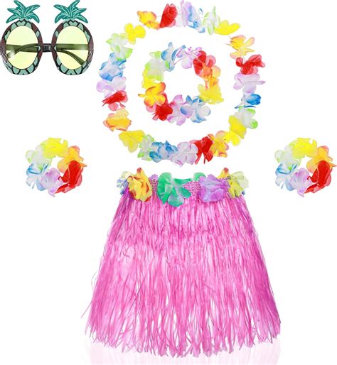Abeillo 6 Pack Hawaiian Grass Skirt For Girls Hula Dancing Skirt Cute