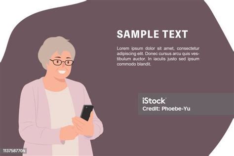 만화 사람들 문자 디자인 배너 서식 파일 휴대 전화를 즐겁게 보고 노인 수석 여자 귀여운에 대한 스톡 벡터 아트 및 기타 이미지 귀여운 노인 모던 양식 Istock