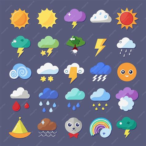 Premium Vector Set Of Colorful Flat Weather Icons