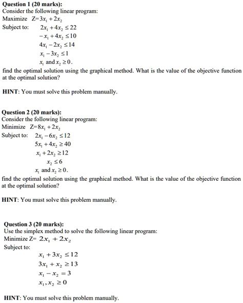 question 20 marks consider the following linear program maximize z 3x