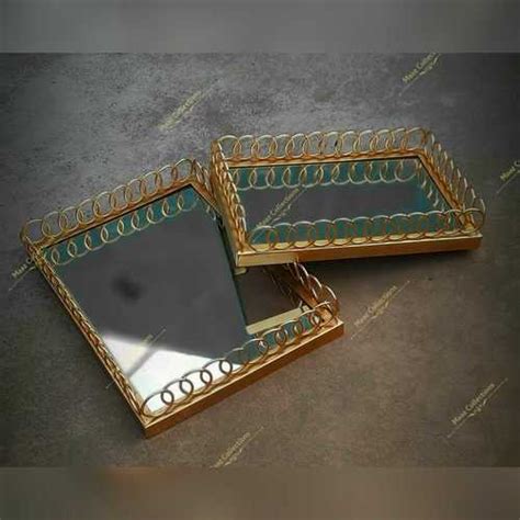 Golden Reactangle Shape Gold Mirror Tray At Best Price In Moradabad Maaz Collections