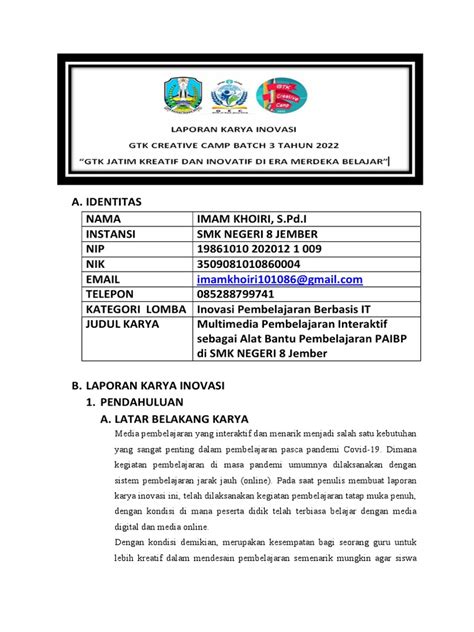 Laporan Karya Inovasi Imam Khoiri Gcc Batch 3 2022 Pdf