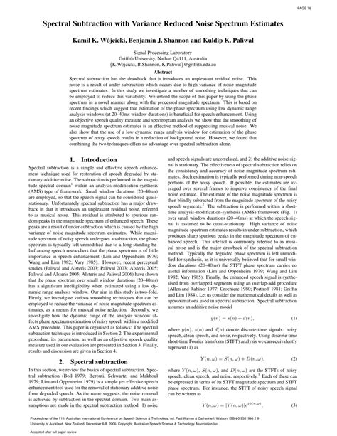 Pdf Spectral Subtraction With Variance Reduced Noise Spectrum Estimates