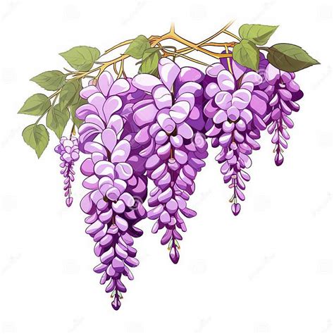Simple Cartoon Wisteria Illustration With Thick Lines On White Stock