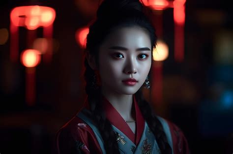 Premium Ai Image Asian Woman In Kimono At Night Neural Network Ai