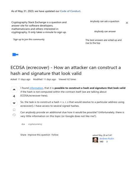 Dsa Ecdsa Ecrecover How An Attacker Can Construct A Hash And