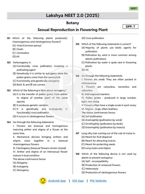 Sexual Reproduction In Flowering Plant Dpp 07 Of Lec 08 Lakshya
