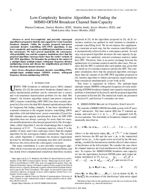 Pdf Low Complexity Iterative Algorithm For Finding The Mimo Ofdm