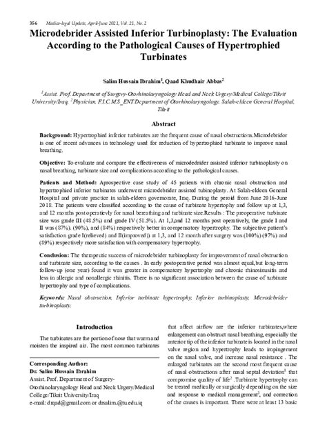 Pdf Microdebrider Assisted Inferior Turbinoplasty The Evaluation According To The