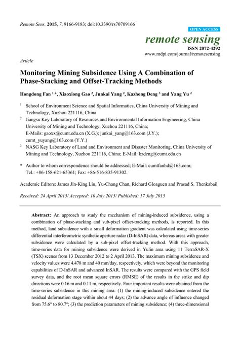 Pdf Monitoring Mining Subsidence Using A Combination Of Phase Stacking And Offset Tracking Methods