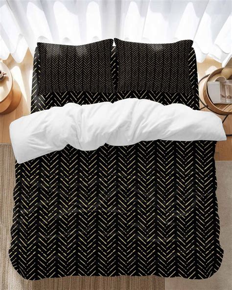 Black And Bedding Duvet Cover Set Twin Size 4 Pieces Yellow Striped