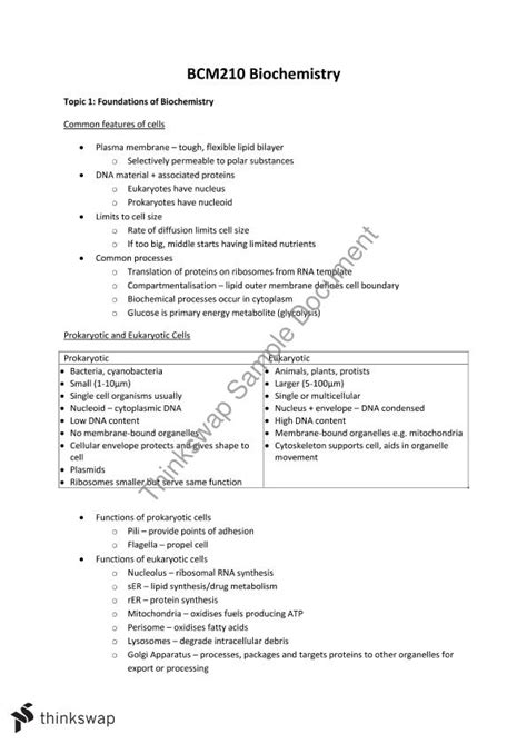 Biochemistry Summary Bcm210 Foundations And Techniques In