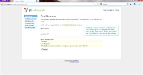 How To Use Crud Generator Gii Tool Yii Code Generator
