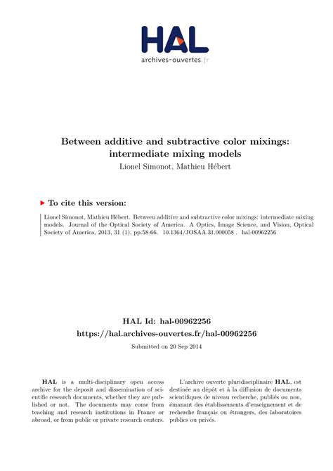 Between Additive And Subtractive Color Mixings Intermediate Mixing Models Lionel Simonot
