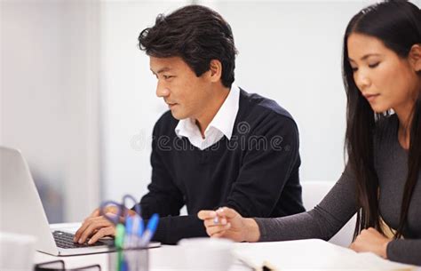 Work Cooperation And People In Collaboration With Laptop In Japanese