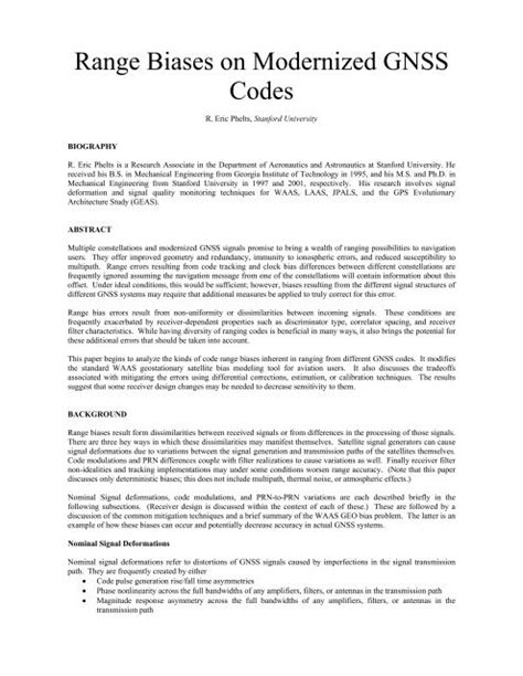Range Biases On Modernized Gnss Codes Stanford Gps Lab