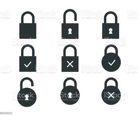 잠금 아이콘 자물쇠 잠금 해제 열쇠 또는 로그인으로 금고를 엽니 다 보호 개념에 대한 그래픽 아이콘 집합 0명에 대한 스톡 벡터 아트 및 기타 이미지 Istock