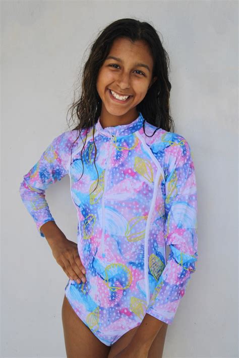 Teenage Tween Girl Long Sleeve Swimsuit Tween Swimsuit Tribe Tropical