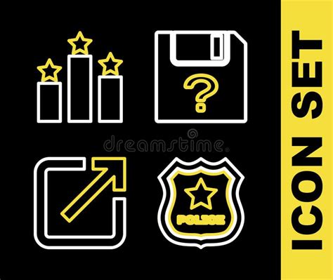 Set Line Unknown Document Police Badge Open In New Window And Ranking Star Icon Vector Stock