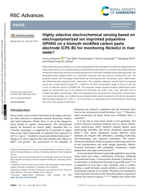 Pdf Highly Selective Electrochemical Sensing Based On Electropolymerized Ion Imprinted