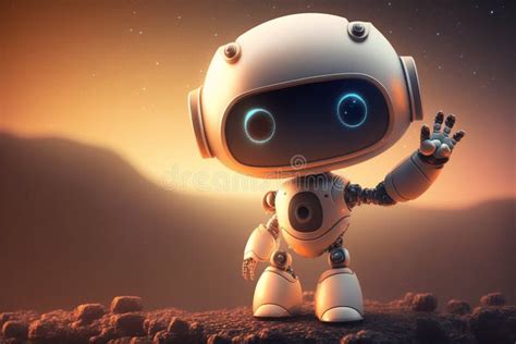 Playful Cute And Happy Toy Robot Android 3d Rendering Ai Generated Stock Illustration
