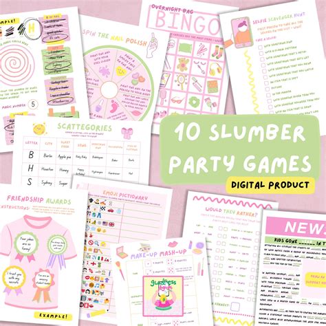 10 Slumber Party Games Bundle Digital Download Printable Pdf