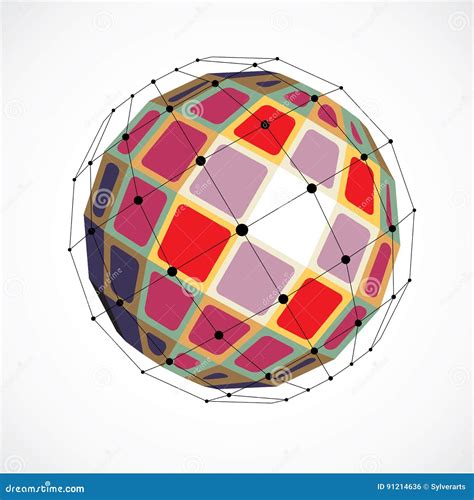Abstract Vector Low Poly Object With Black Lines And Dots Connected Colorful 3d Futuristic