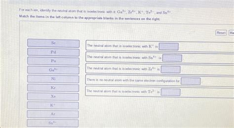 Solved For Each Ion Identify The Neutral Atom That Is Chegg Com