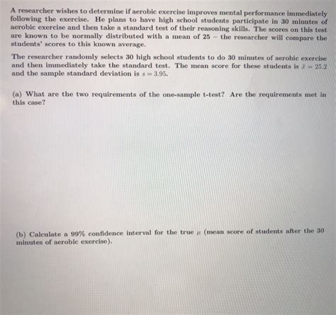 Solved A Researcher Wishes To Determine If Aerobic Exercise
