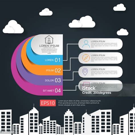 구름과 건물 배경 비즈니스 개념 Infographic 위한 30 원 추상 워크플로 레이아웃 다이어그램 그래프 프레 젠 테이 션