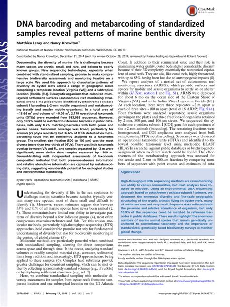 Dna Barcoding And Metabarcoding Of Standardized Samples Reveal Patterns