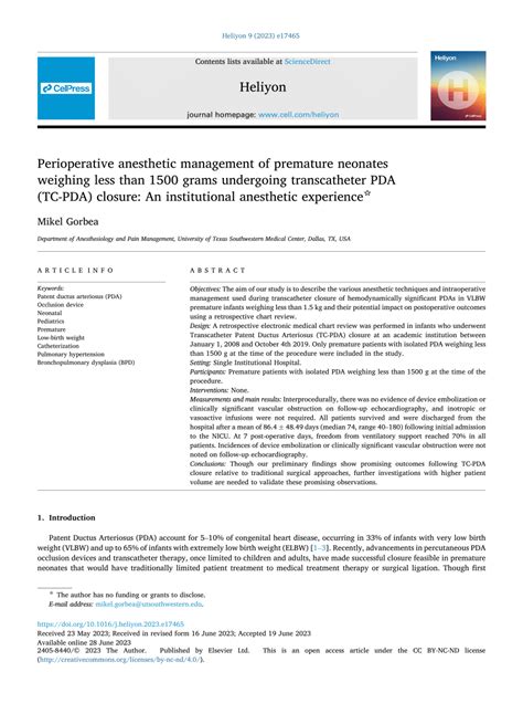 Pdf Perioperative Anesthetic Management Of Premature Neonates Weighing Less Than 1500 Grams